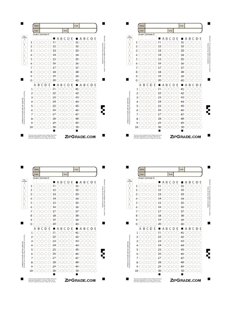 Zipgrade Answer Sheet | PDF