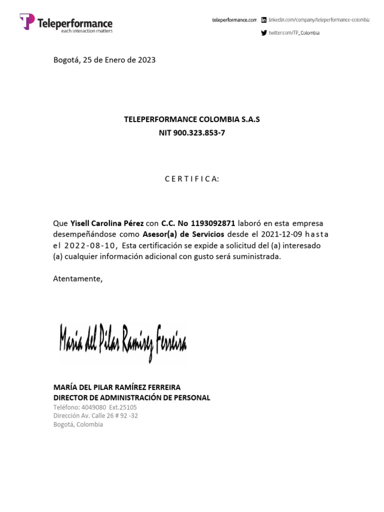 Carta Laboral TP | PDF