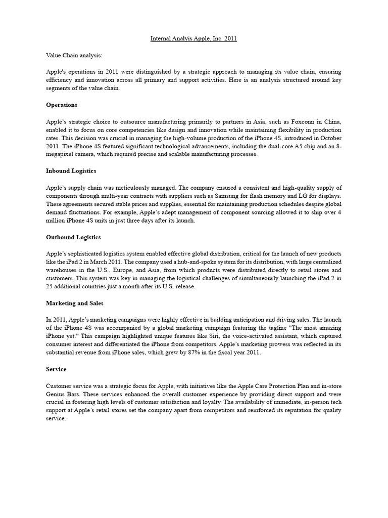 Internal Analysis Apple 2011 | PDF