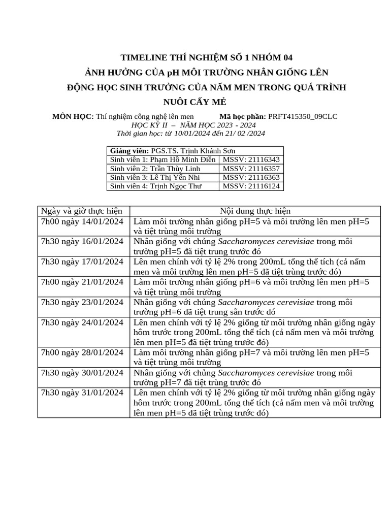 Timeline Thí Nghiệm Số 1 Nhóm 04 | PDF