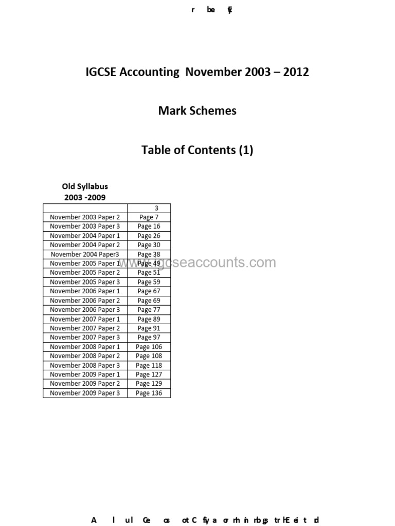 Mark Schemes Igcse Accounting November 2003 2011 Pdf