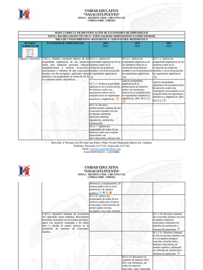 F_M_NASA_BACHILLERATO_MAPA_CURRICULAR_ENLISTAR ESTÁNDARES | PDF