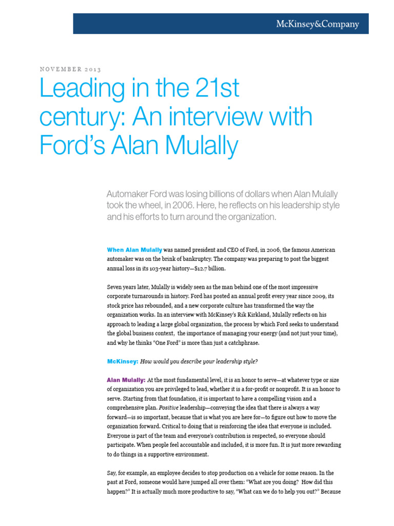 An Interview With Alan Mulally Ford Motor Co | PDF | Ford Motor Company ...
