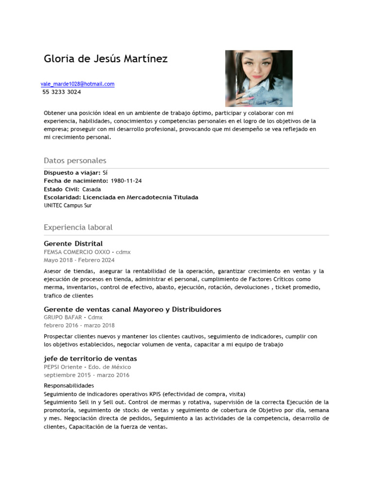 CV Gloria de Jesus Martinez ACT | PDF