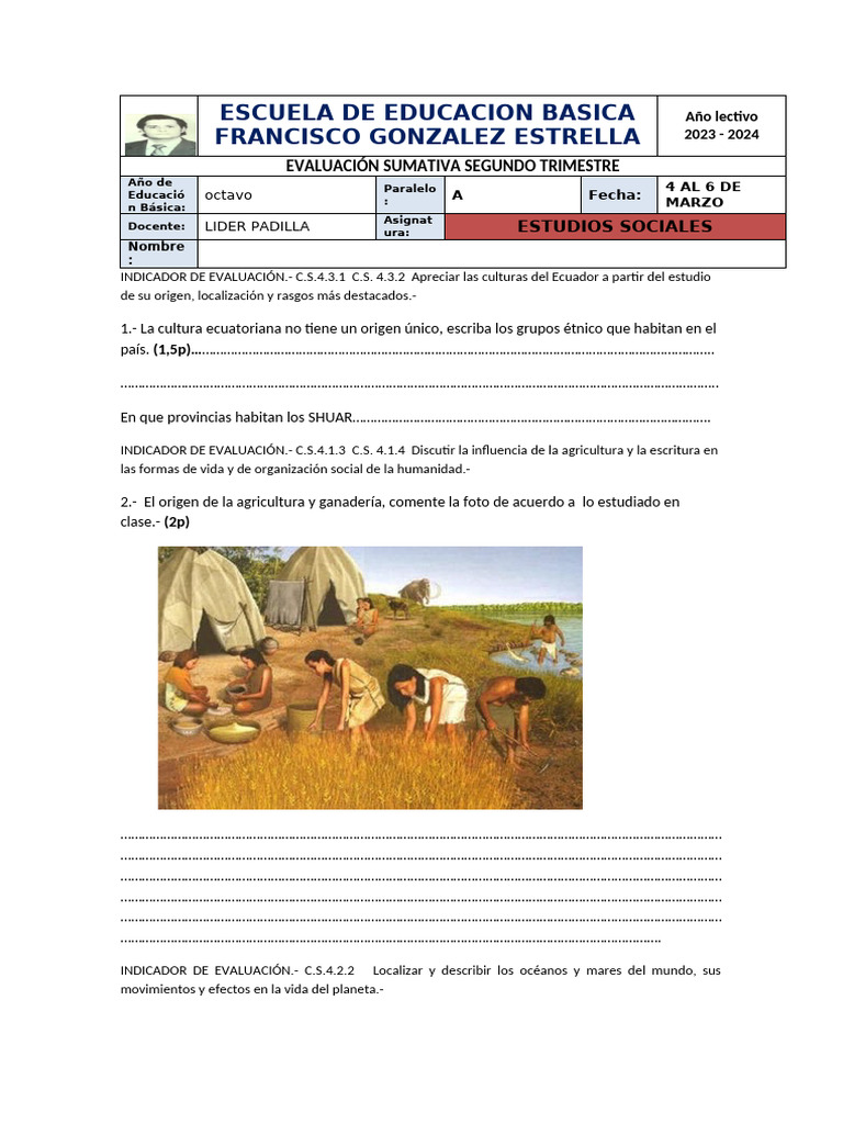 Examen II Trimestral EESS OCTAVO | PDF