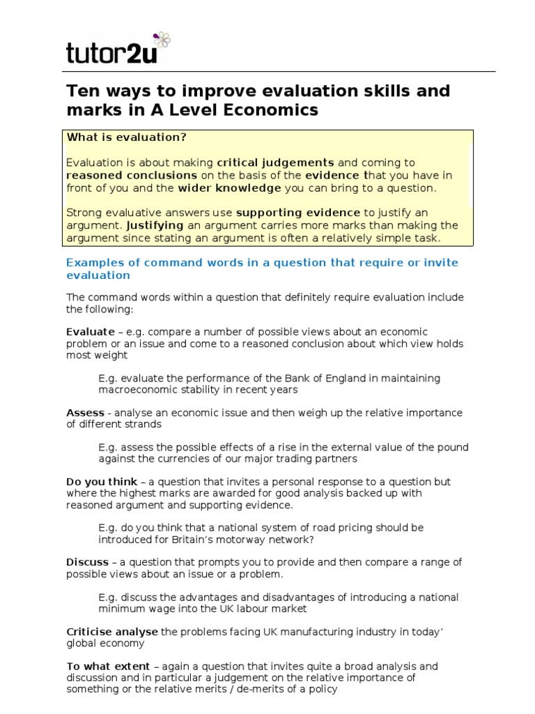 Enhance A2 Evaluation Skills in Economics | PDF | Macroeconomics ...
