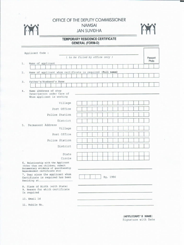 Arunachal Pradesh Temporary Residence Certificate General | PDF