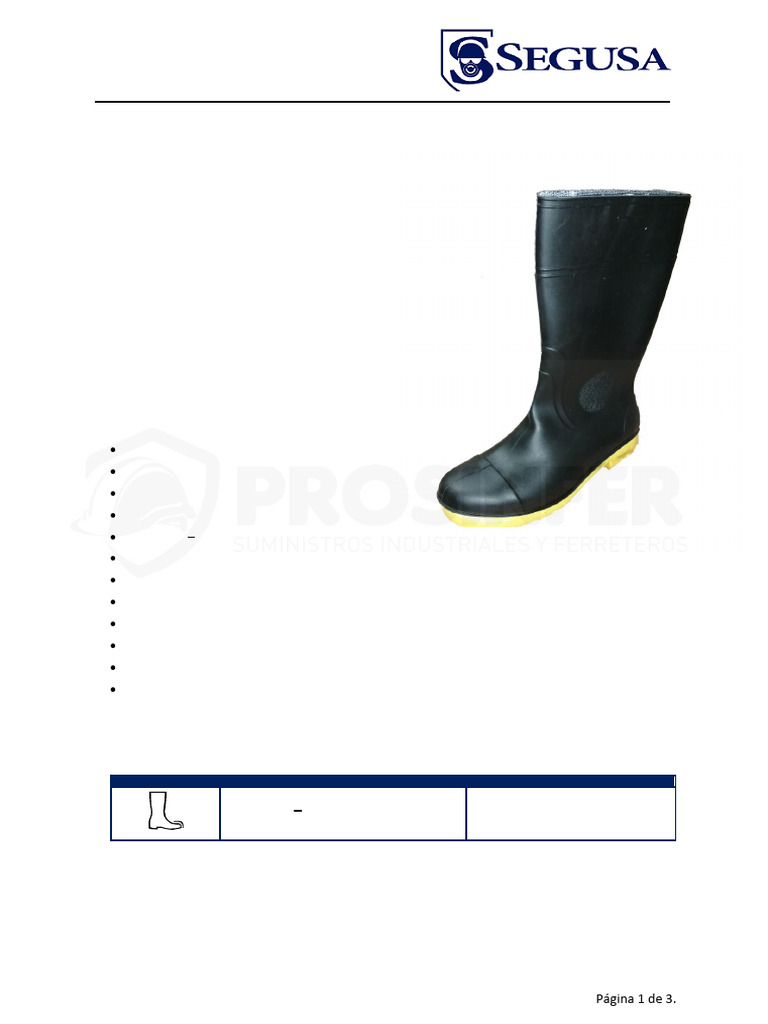 Bota de PVC Punta Acero Segusa Ficha Tecnica | PDF