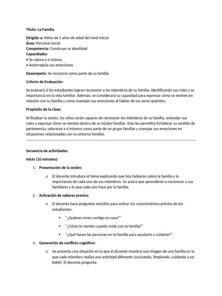 Sesión de Aprendizaje La Familia | PDF
