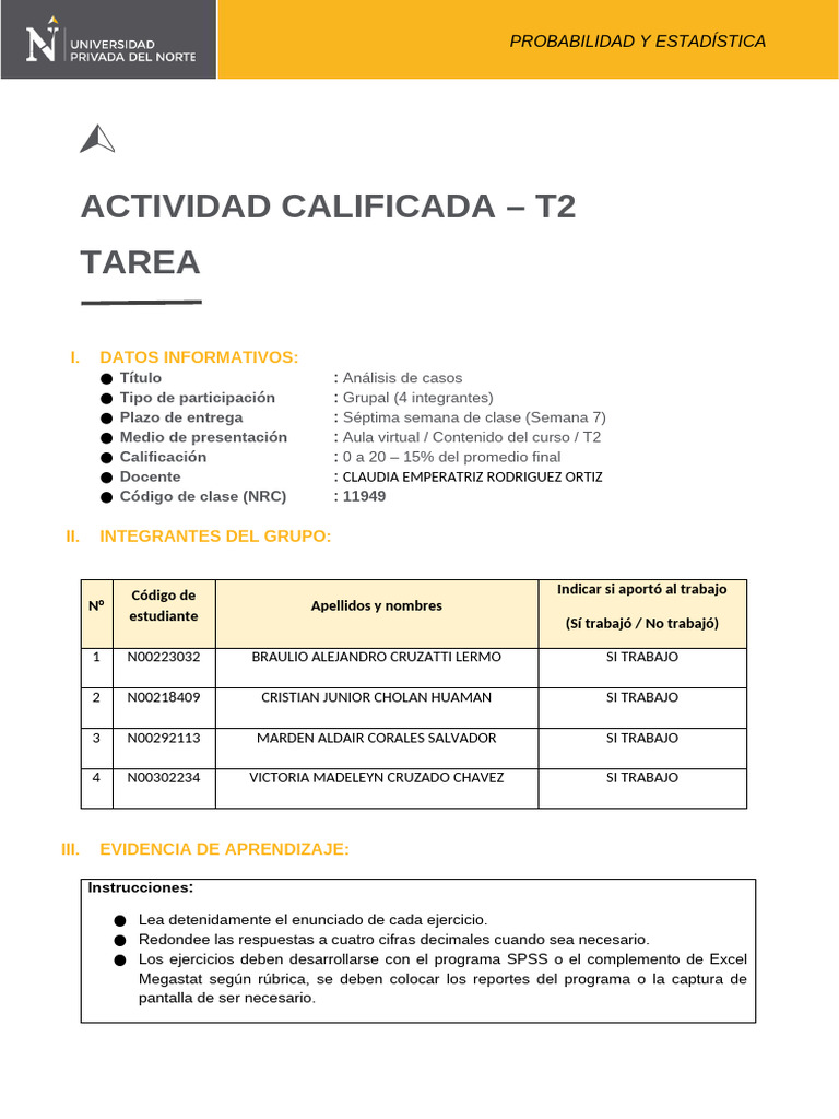T2 - Probalidad y Estadistica - Grupo7 | PDF