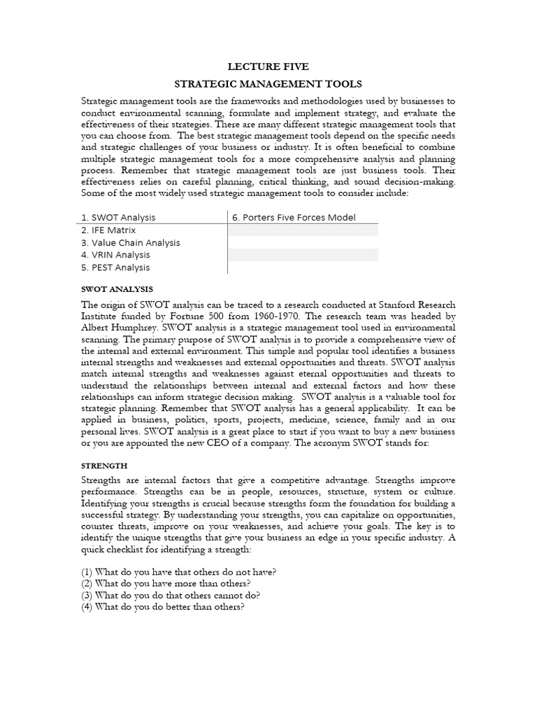 LECTURE FIVE STRATEGIC MANAGEMENT | PDF