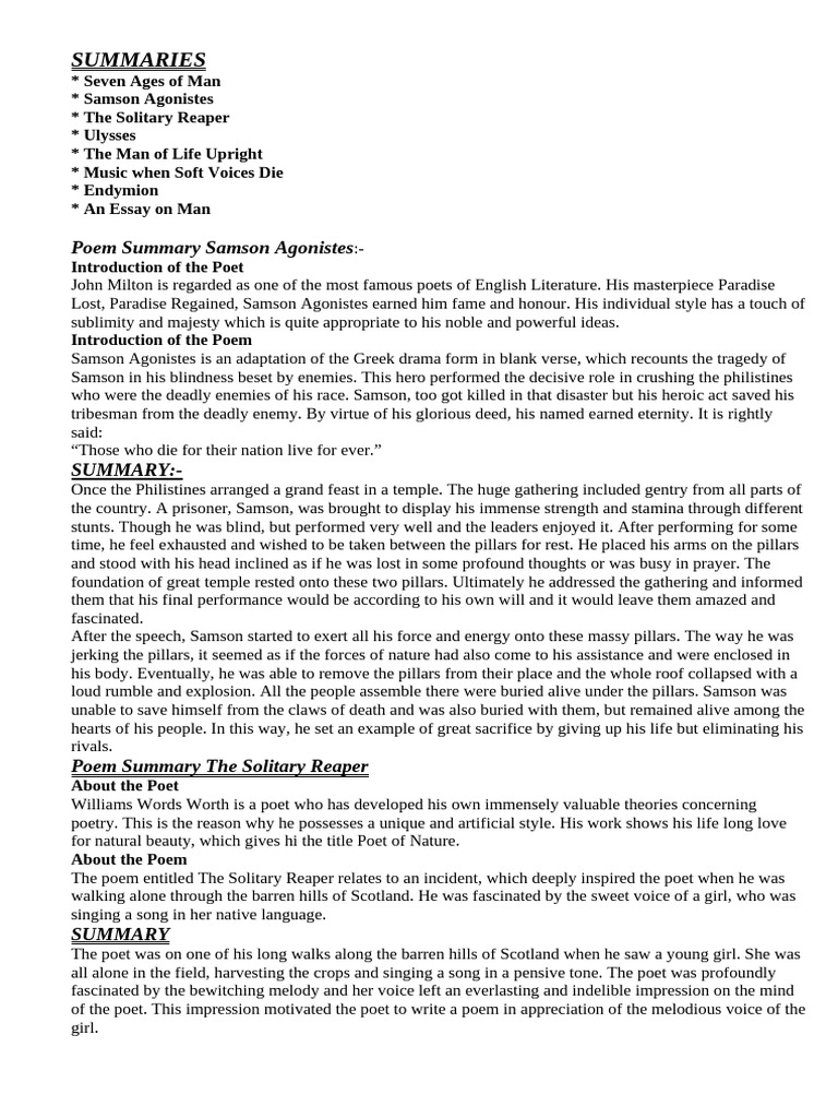 2-Summaries From Poem | PDF