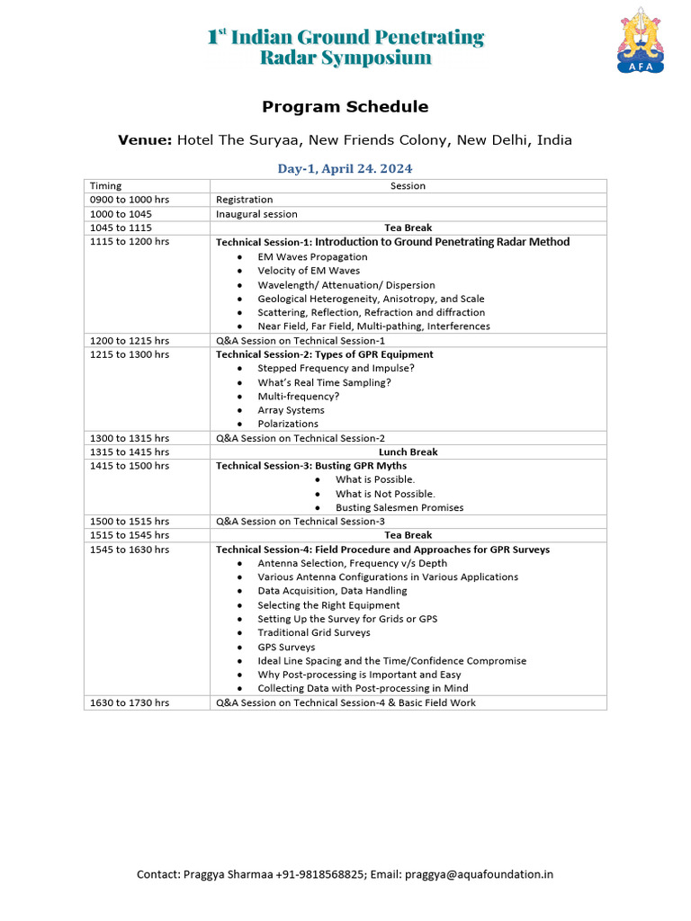 GPR Training Program Schedule 2024 | PDF | Electromagnetic Radiation ...