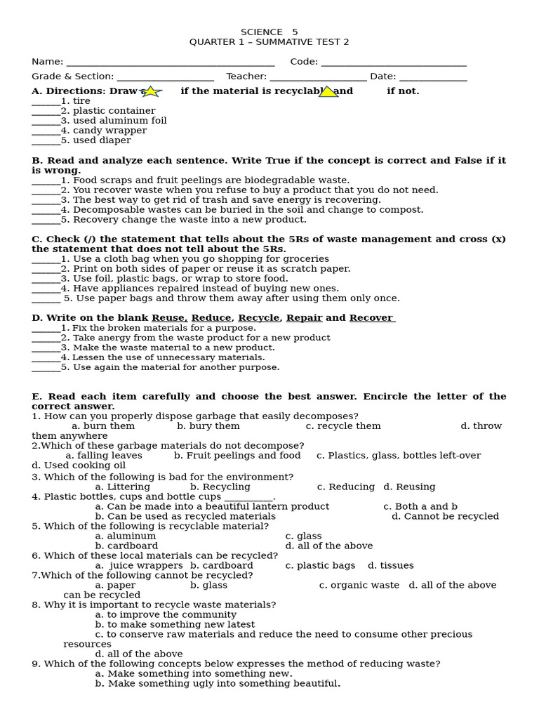 Science 5 Summative Test 2 | PDF