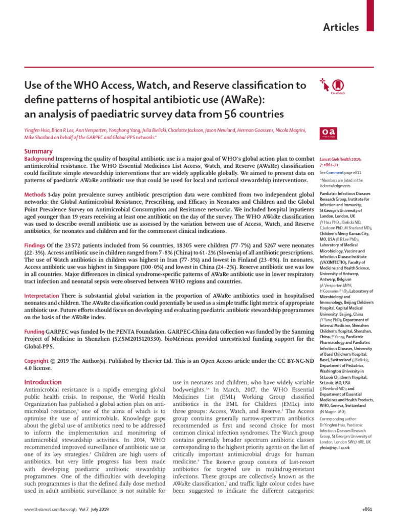 2 Use of The WHO Access, Watch, and Reserve Classification To | PDF
