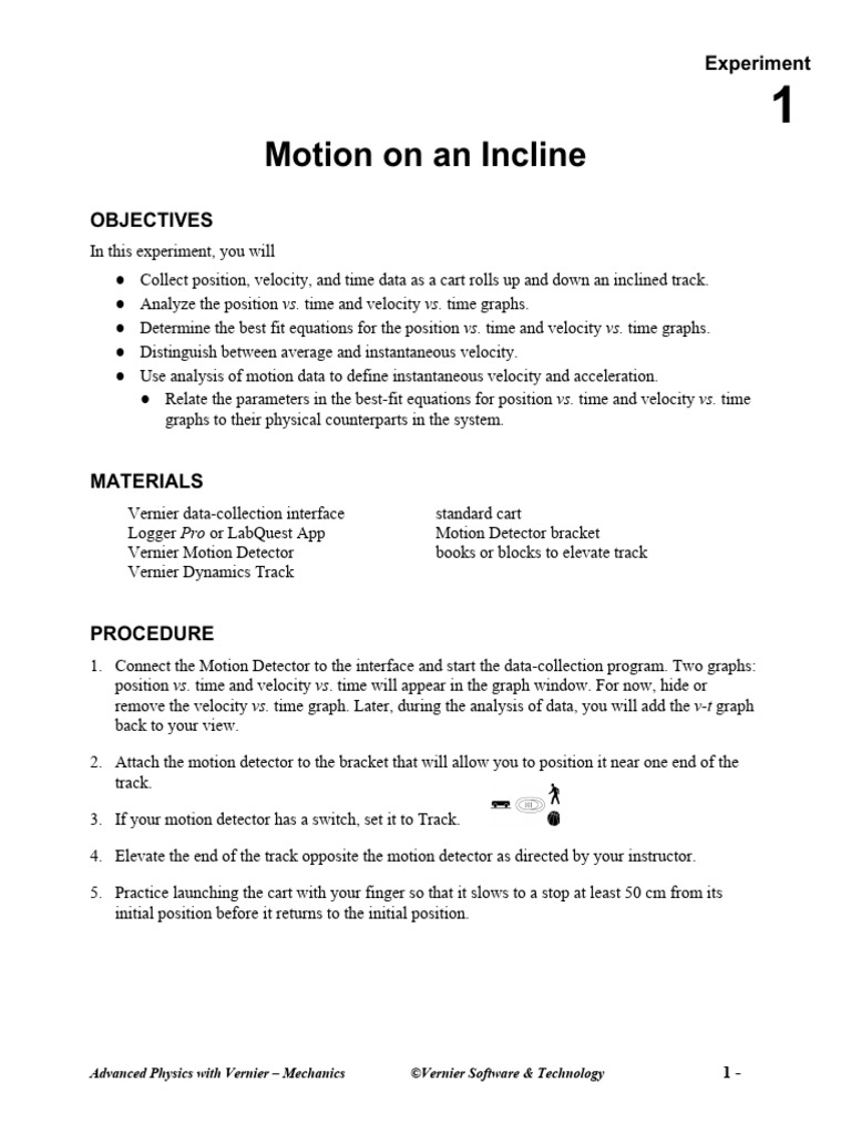 01 Motion On An Incline | PDF