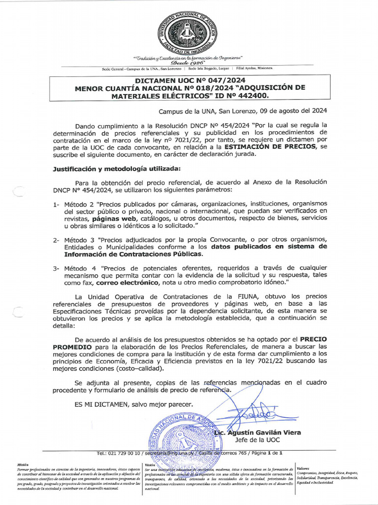 Dictamen Estimac Precios Nº 047-2024 | PDF