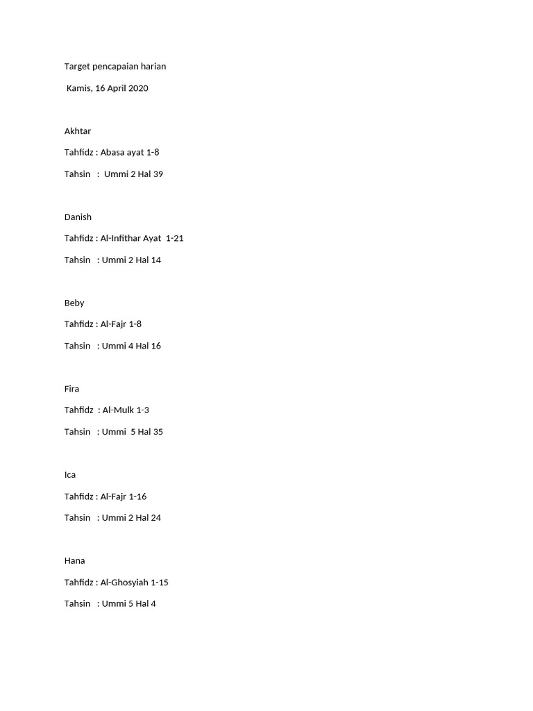 Target Pencapaian Haria5 | PDF
