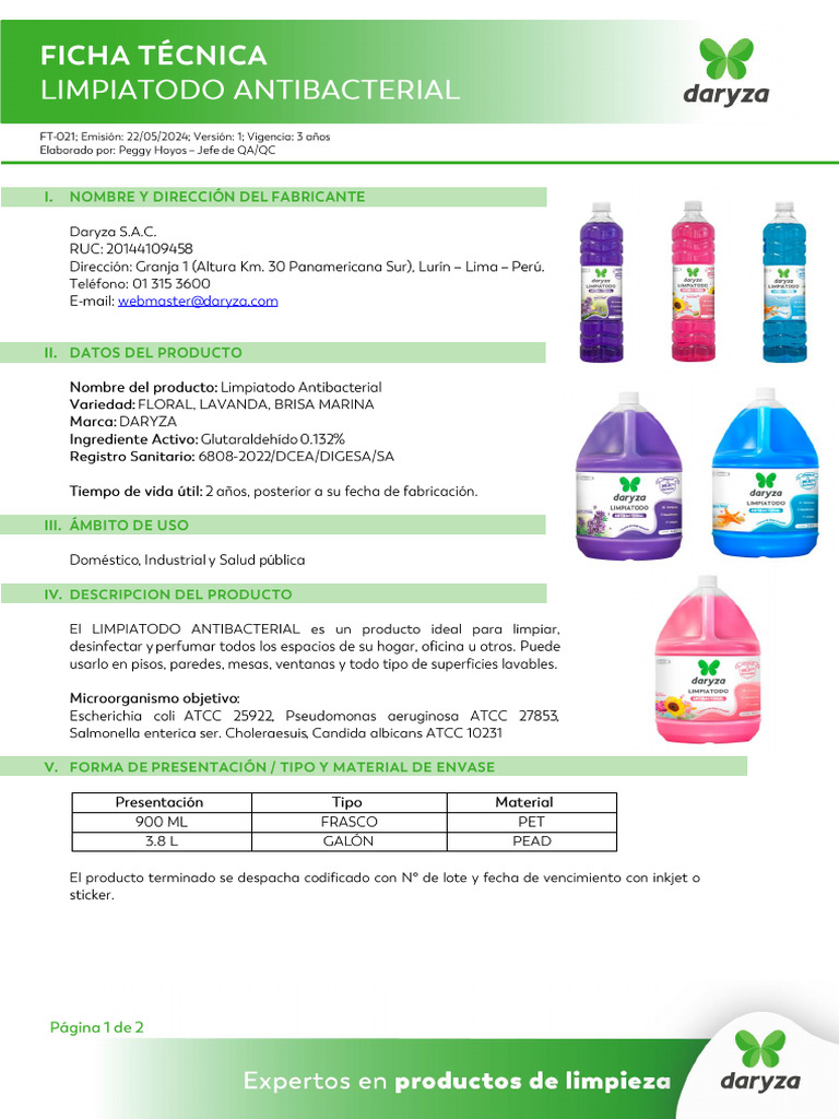 FT 021 Limpiatodo Antibacterial Daryza | PDF