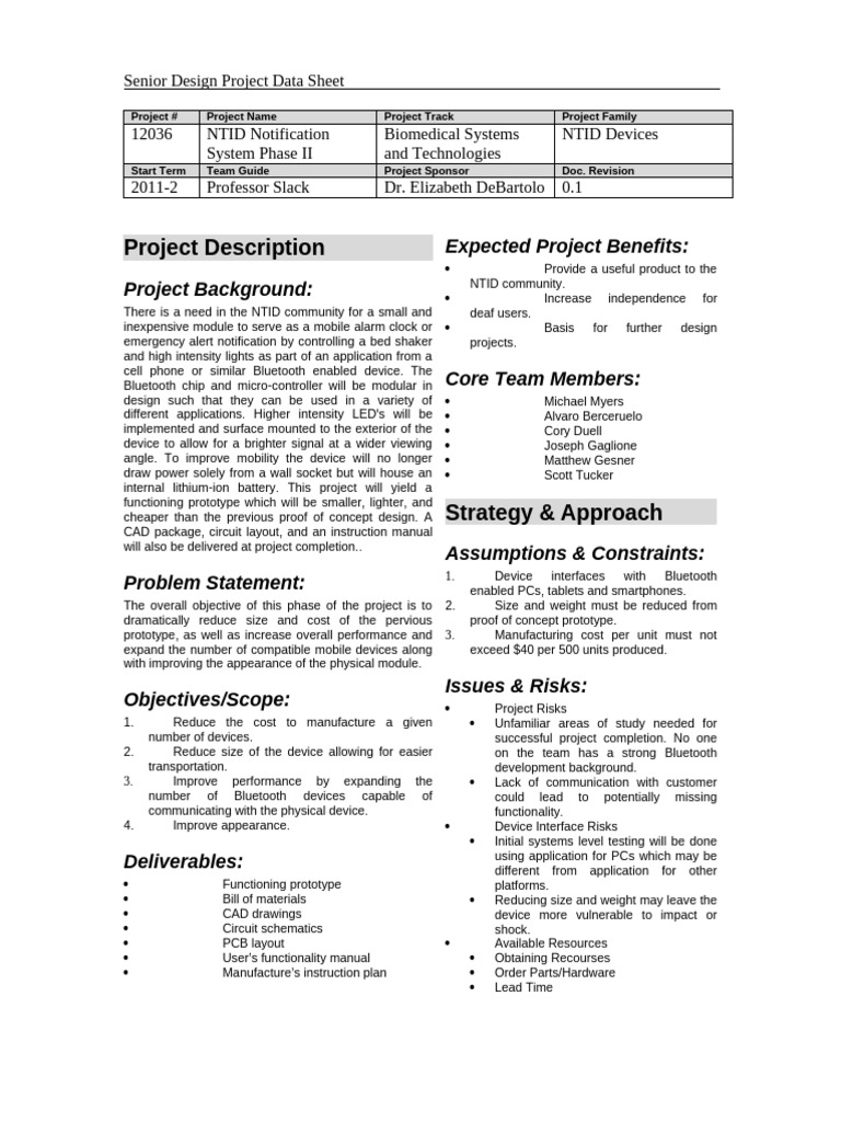 Projects Senior Design Project Data Sheet Original | PDF | Bluetooth ...