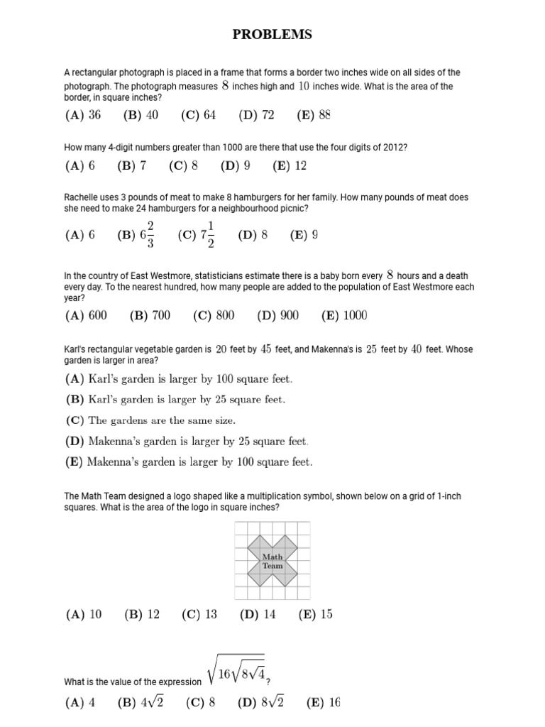 problem sheet for math club table | PDF