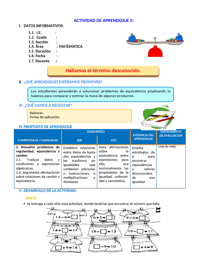 D5 A1 SESION MAT. Hallamos el término desconocido. | PDF
