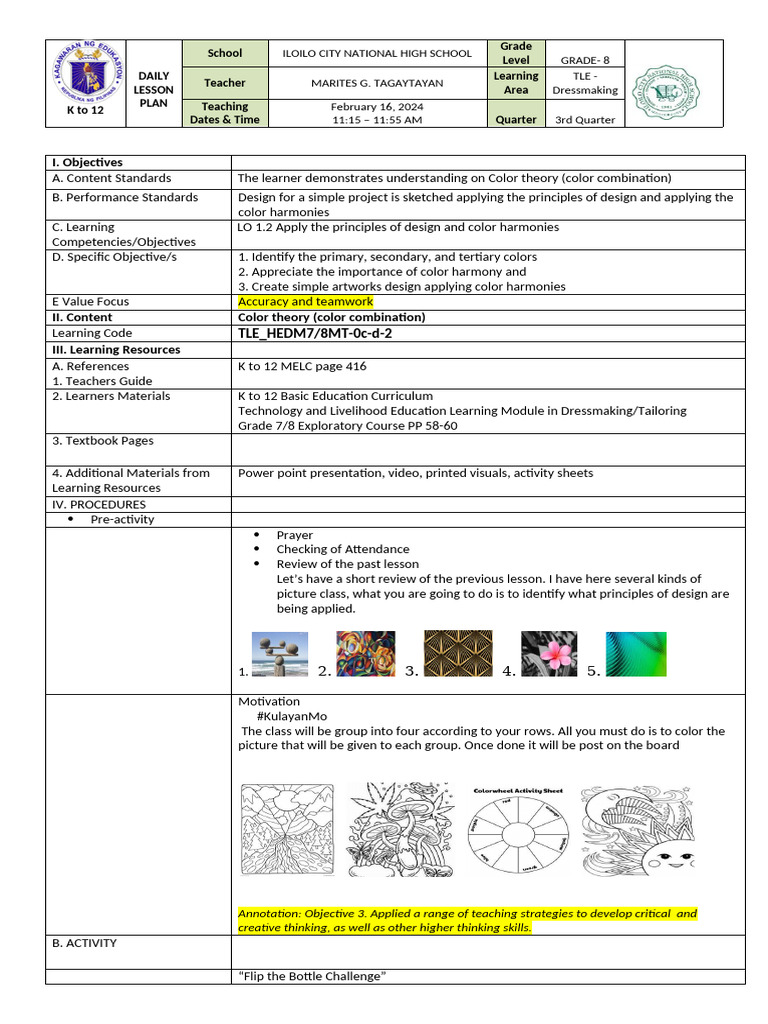 3rd Quarter Dressmaking DLP (COT) | PDF