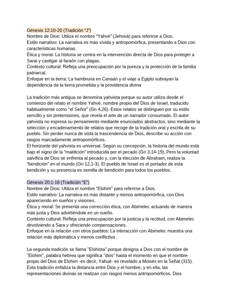 Génesis 12 - 10-20 (Tradición "J") | PDF | Dios | Moisés