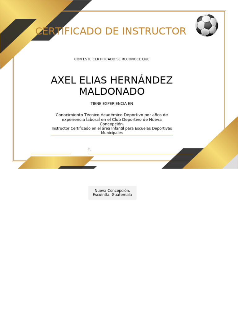 Certificado de Instructor Futbol | PDF