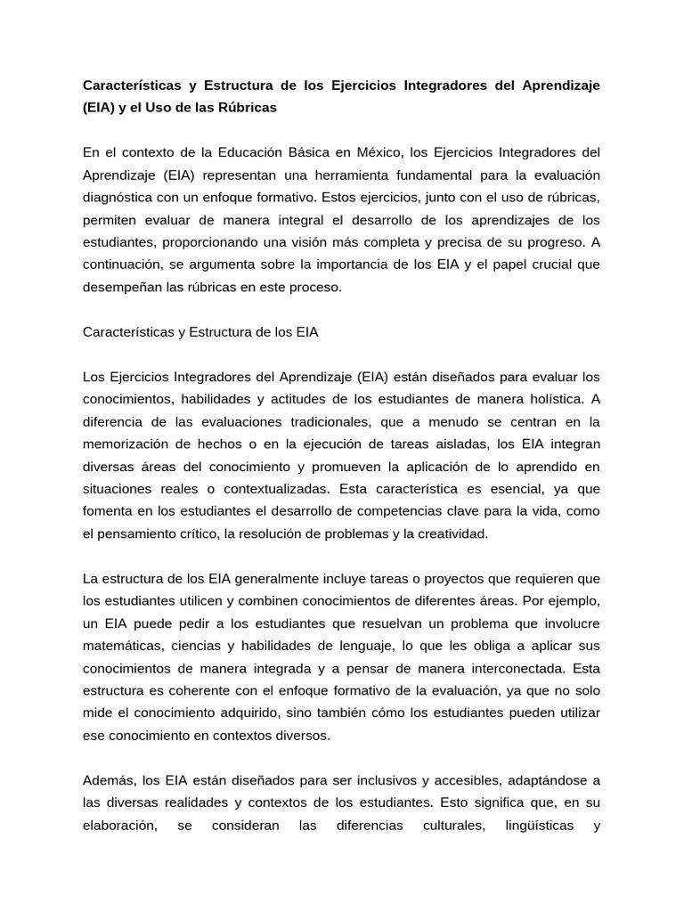 Características y Estructura de Los Ejercicios Integradores Del Aprendizaje (EIA) y El Uso de ...