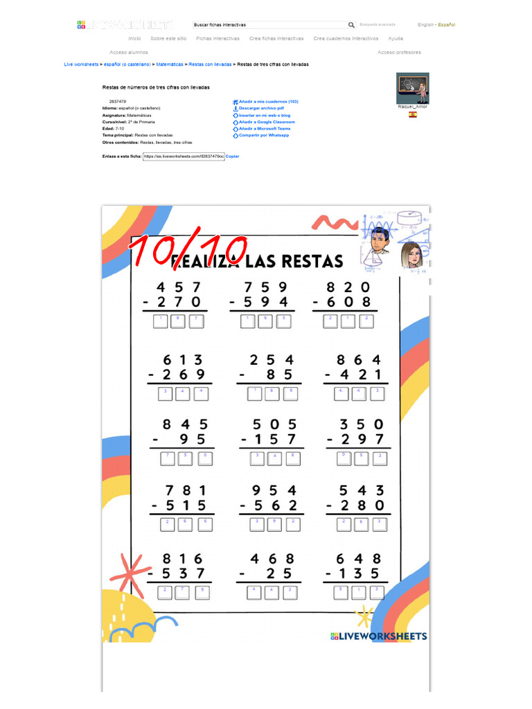 Ejercicio de Restas de Tres Cifras Con Llevadas | PDF
