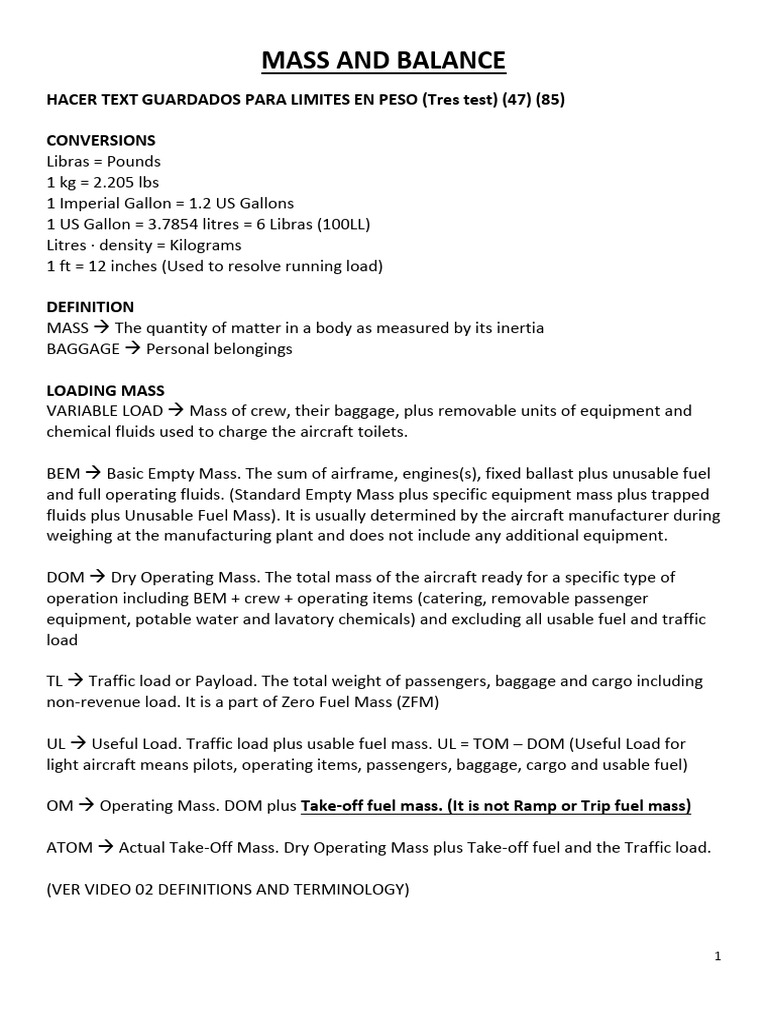 Mass and Balance (Atpl) | PDF