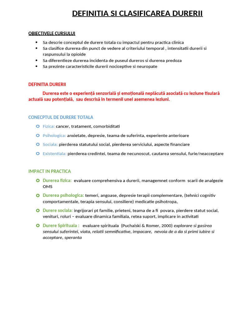 01 - Definitia Si Clasificarea Durerii | PDF
