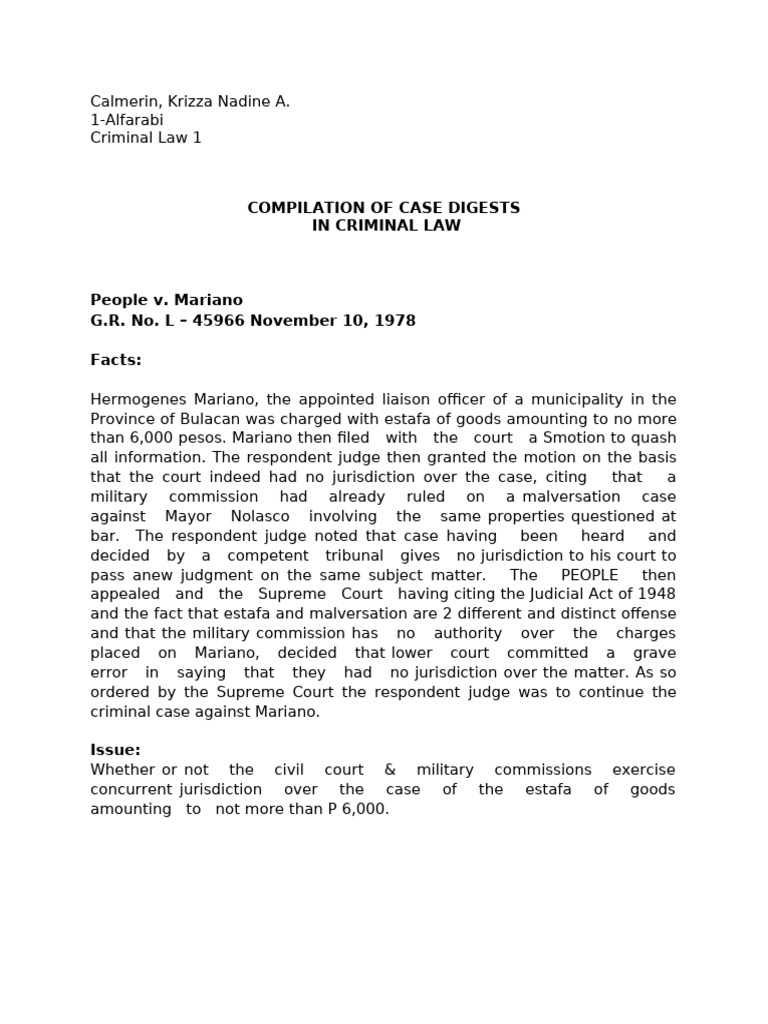 Criminal Law Digests Compilation | PDF