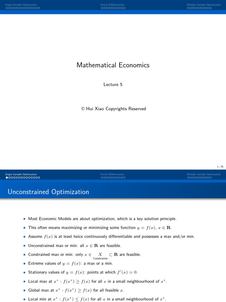 Math Econ Lecture 5 | PDF | Derivative | Mathematical Optimization Math Econ Lecture 5 | PDF | Derivative | Mathematical Optimization