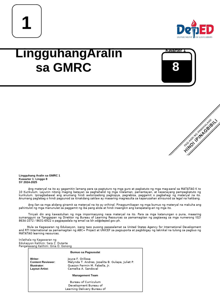 Lingguhangaralin Sa GMRC: Linggo | PDF