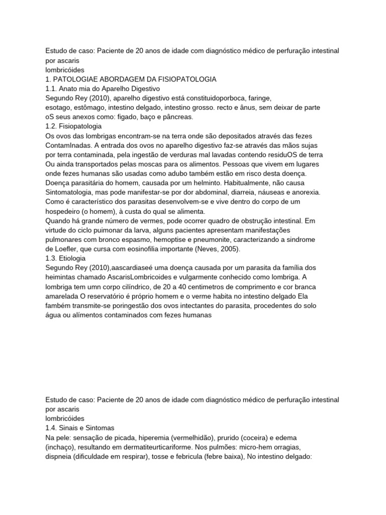 Estudo de Caso - Paciente de 20 Anos de Idade Com Diagnóstico Médico de ...