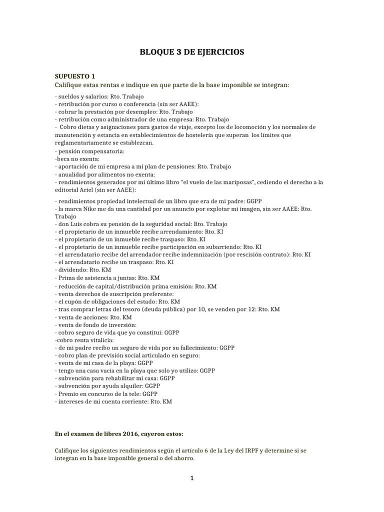 Ejercicios de IRPF | PDF