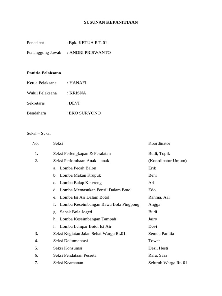 Susunan Kepanitiaan | PDF