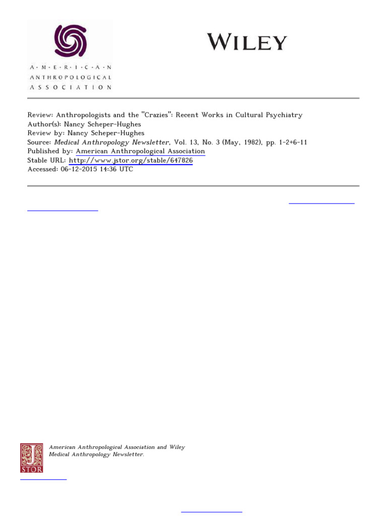 Anthropologists and The Crazies - Recent Works in Cultural Psychiatry ...