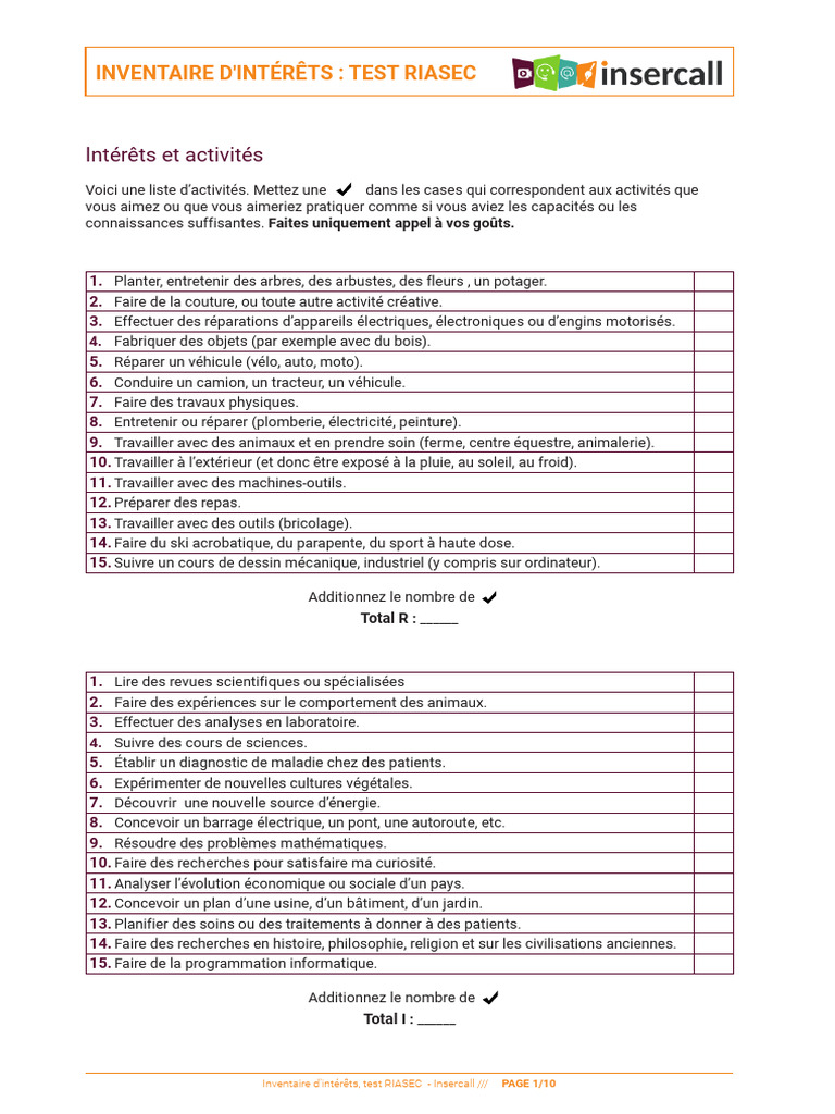 TEST RIASEC Insercall | PDF