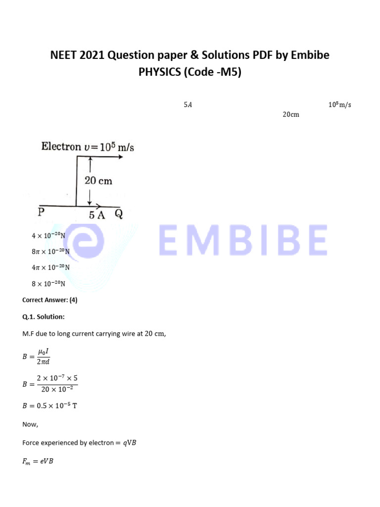 NEET 2021 Physics Solutions M5 by Embibe | PDF