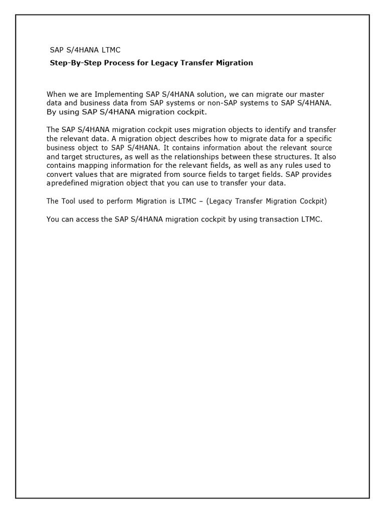 Step-By-Step Process For Legacy Transfer Migration | PDF