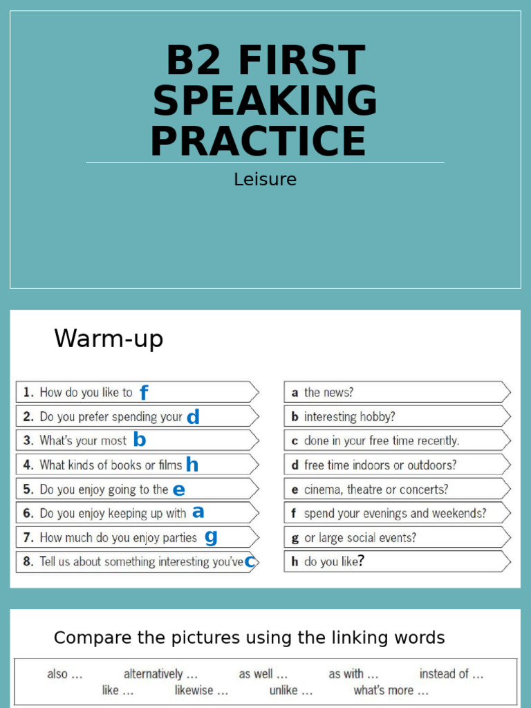 B2 First Speaking Practice - Leisure | PDF