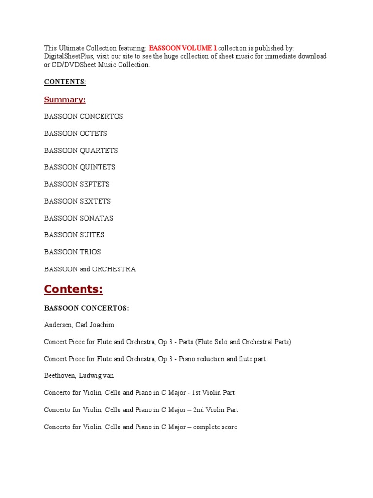 Ultimate Bassoon Sheet Music Collection | PDF | Concerto | Woodwind ...