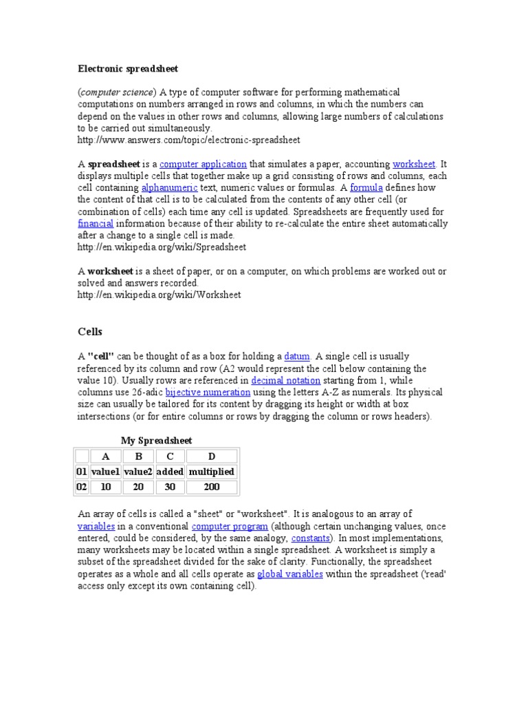 Electronic Spreadsheet | PDF | Spreadsheet | Microsoft Excel
