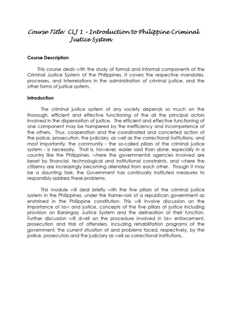 Topic 1 Introduction To Philippine Criminal Justice System | PDF
