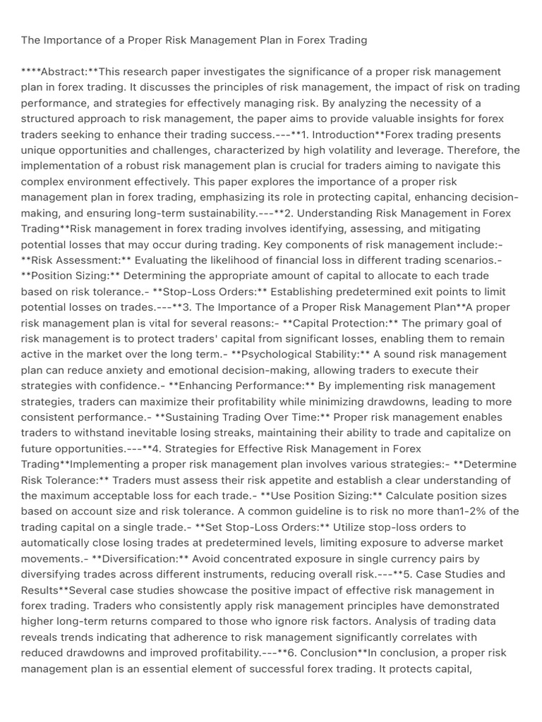 The Importance of A Proper Risk Management Plan in Forex Trading | PDF