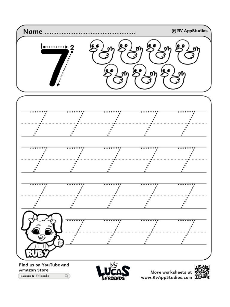 379 Free Printable Worksheets For Kids Number 7 Tracing Worksheets BW | PDF