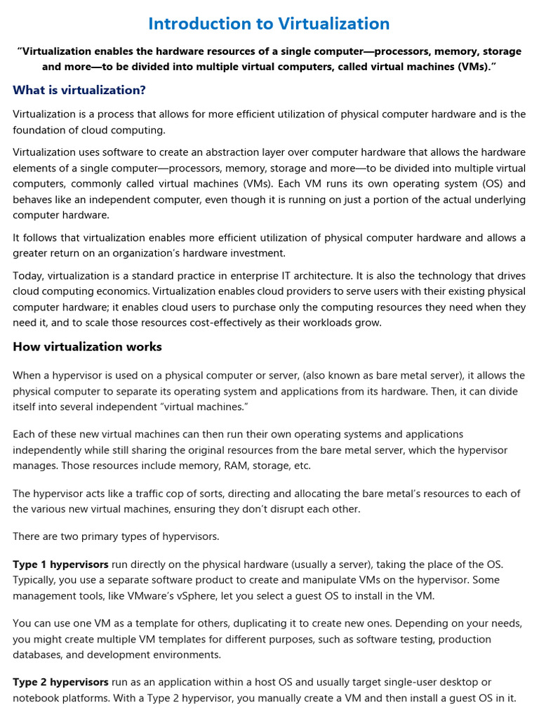 L1 Virtual Systems T Introduction To Virtualization Pdf